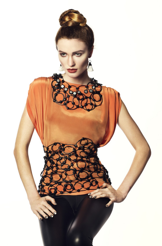 Kathleen Nowak Tucci rubber jewelry on model | the jewelry loupe